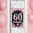 Amazon.com : Rose Gold 60 & Fabulous Door Sign for Birthday Decorations Pink Happy Sweet 60th ...