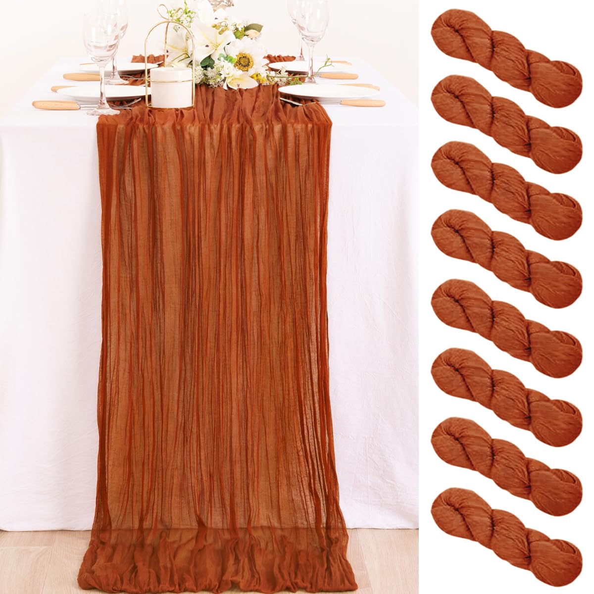 MLMC 8 Pack Terracotta Cheesecloth Table Runner 10ft Boho Rustic Cheese ...