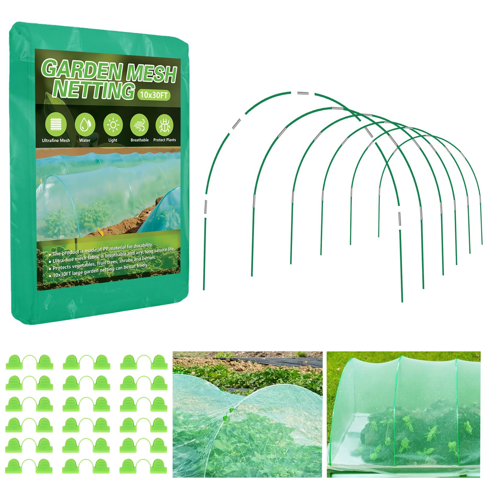 Garden Mesh Netting Kit, 10x30FT Green Ultra Fine Mesh Netting ?6 Sets ...