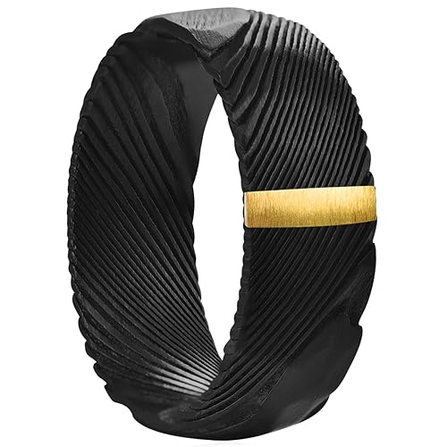 NUNCAD Damascus Rings for Men 8mm Black Finish Vertical Copper Inlay ...