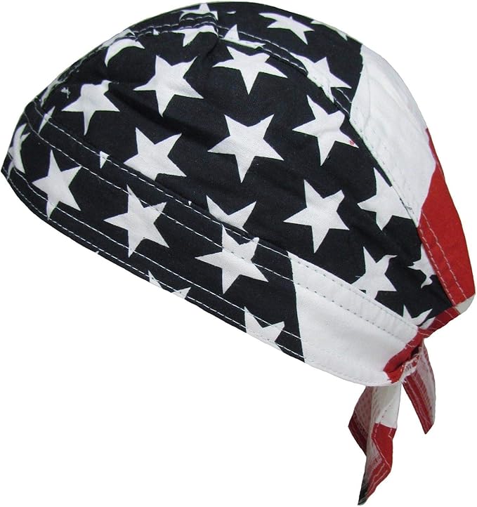 Cotton Premium Lined USA American Flag Patriotic Skull Cap Do Rag at ...