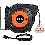 DEWENWILS Retractable Extension Cord Reel, 50 FT Heavy Duty Power Cord, 14AWG/3C SJTOW, 3 ...