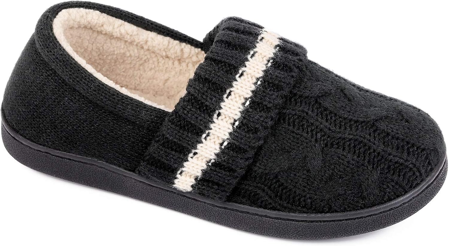 EverFoams Ladies’ Soft Cable Knitted Memory Foam Full Back Slippers ...