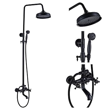 ROZIN Luxury Oil Rubbed Bronze Bath Shower Faucet Set 8" Rain Shower ...