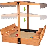 Amazon.com: Pipleo Sandbox with Canopy, 47.2'' Kids Large Wooden Sand ...