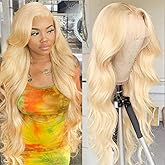 Amazon.com : DUGPOB 28 Inch Body Wave 13x4 Blonde Lace Front Wig Human Hair 613 HD Lace Frontal ...