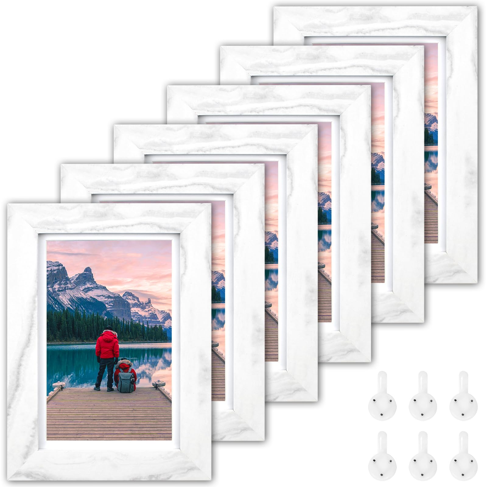 HOMEPIC 4x6 Picture Frames Set of 6, 4x6 Photo Frames with Mat Marble ...