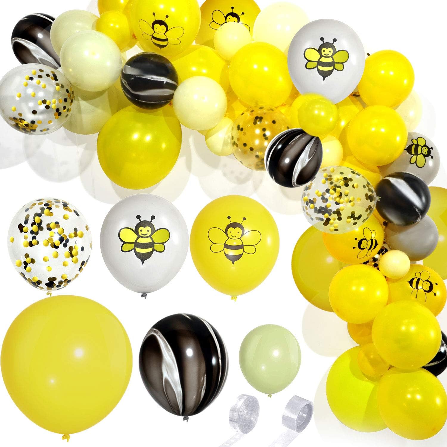 119 Pieces Bee Balloons Garland Kit, Yellow and Macaron Yellow Balloons ...