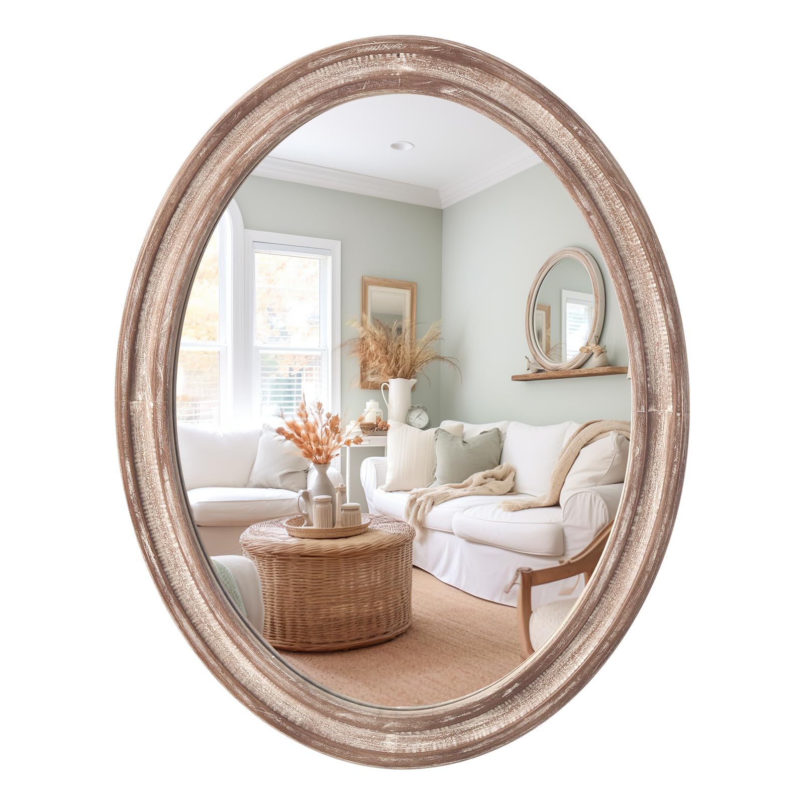 sawsile 24x30'' Rustic Oval Wood Mirror,Decorative Farmhouse Oval ...