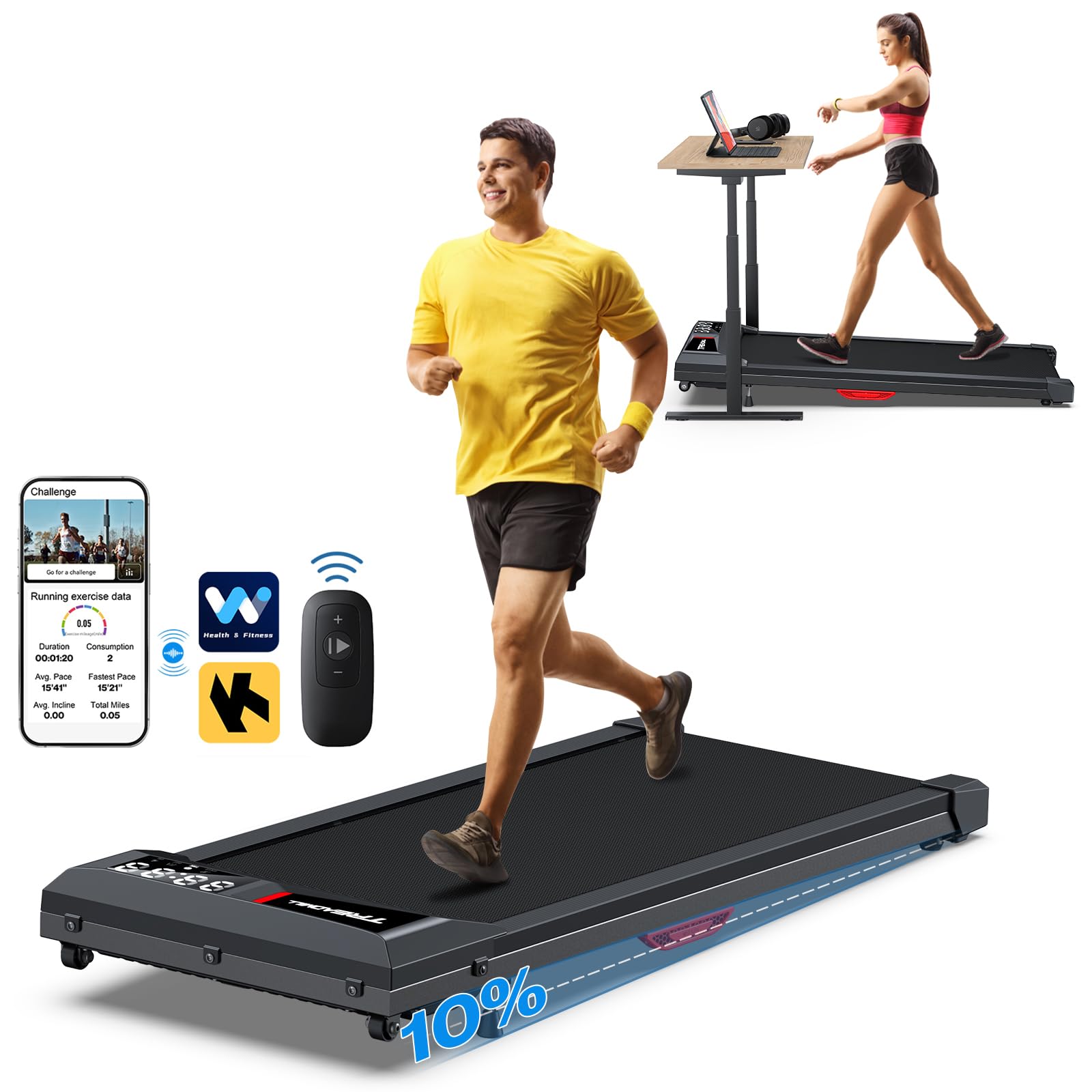 COZYINN Walking Pad with Incline, Under Desk Treadmill for Home Office ...