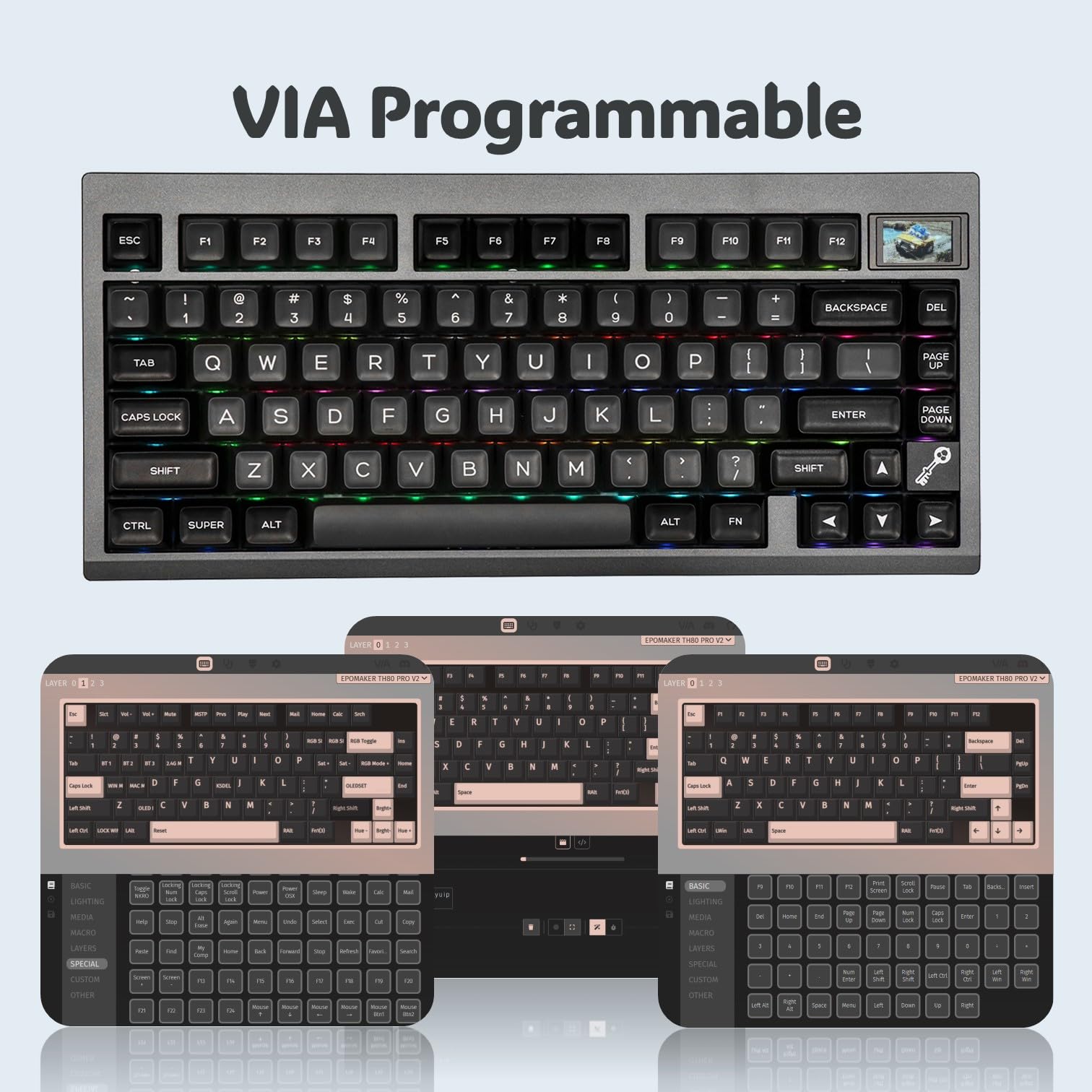 Mua EPOMAKER TH80 PRO V2 Wireless Gaming Keyboard with Screen, BT5.0/2.4G/USB-C Gasket-Mounted ...