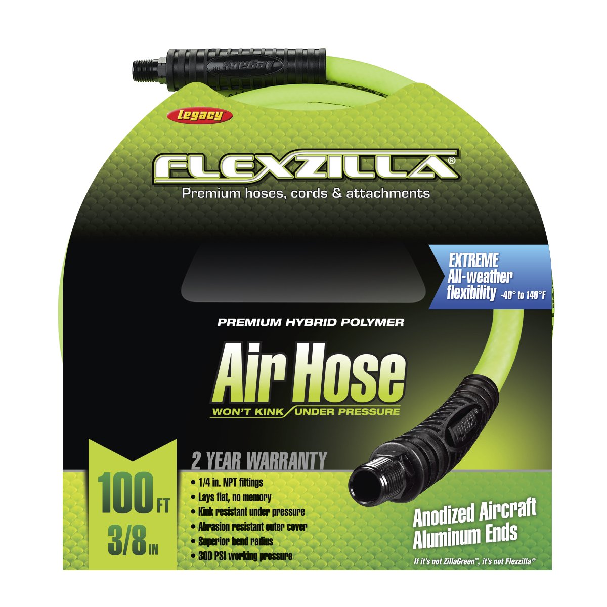 Flexzilla Air Hose 3 8 In X 100 Ft 1 4 In MNPT Fittings Heavy
