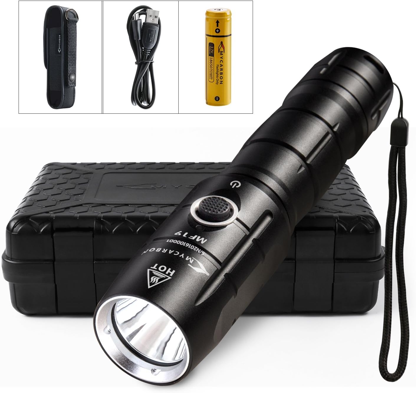 MYCARBON LED Rechargeable Torch Military Torch Professional 800 Lumen ...
