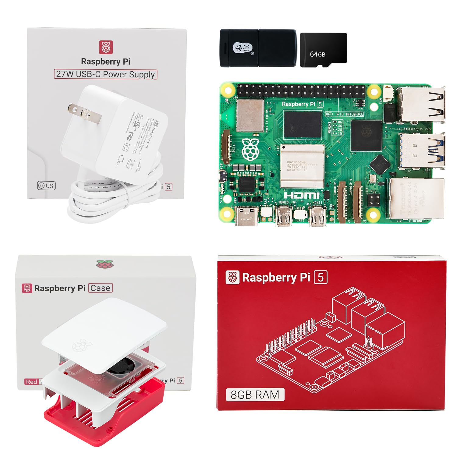 Mua Raspberry Pi 5 8GB RAM Development Kit Case 64GB SD Card Reader ...