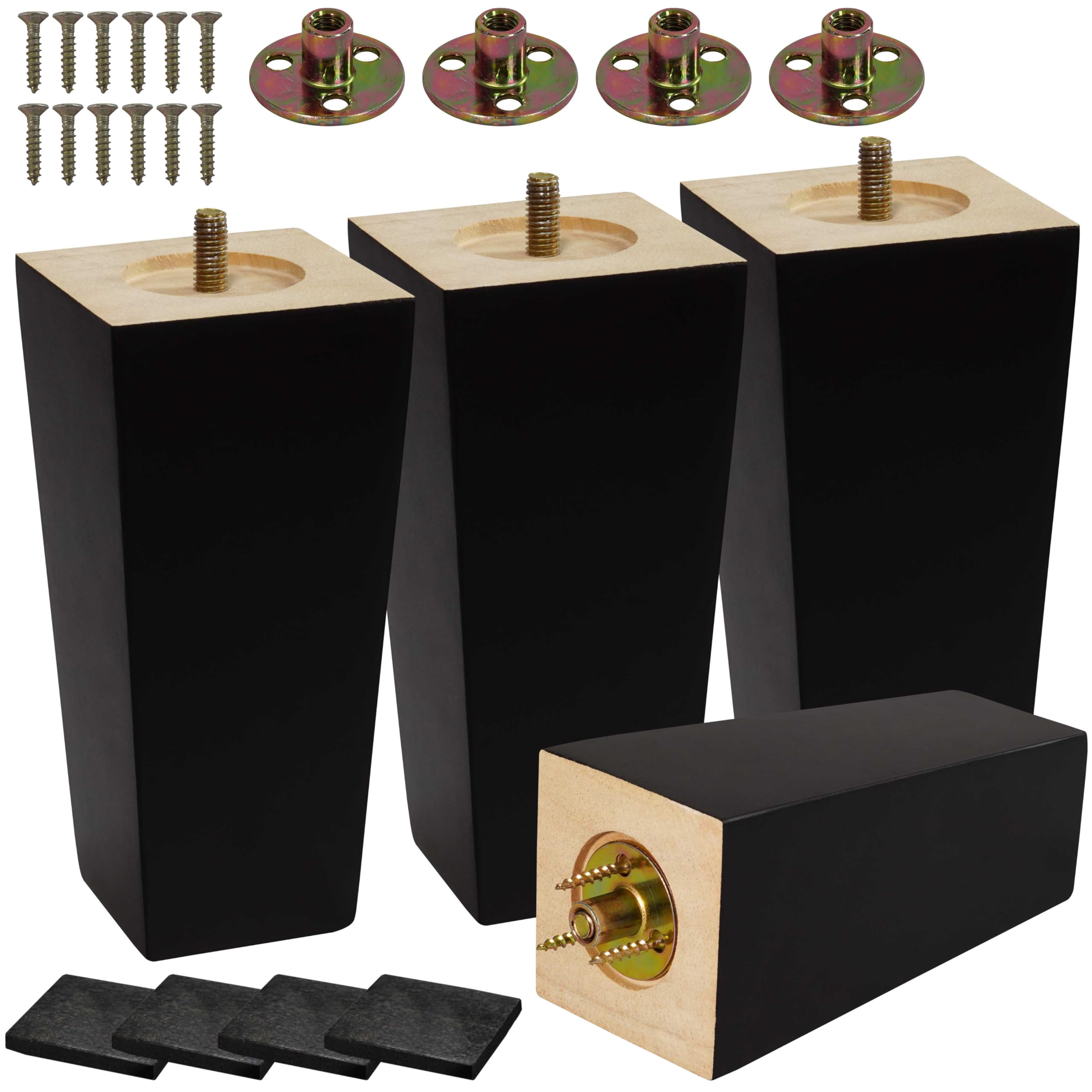 CODIN (5 Sizes: 3"-4"-5"-6"-8" Set of 4 Wood Furniture Legs - Square ...