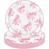 Amazon.com: Elyxio Pink Bow Paper Plates Coquette Disposable Party ...