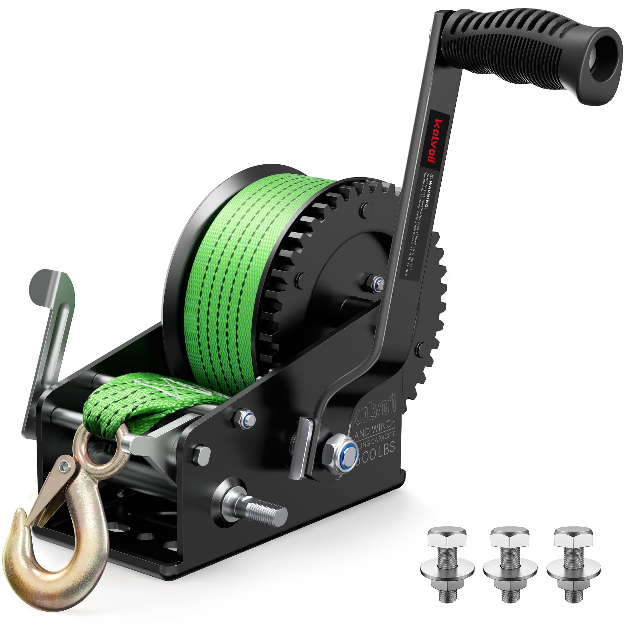 Kolvoii Boat Trailer Winch 3500lbs with 33FT(10M) Green Strap, Hand ...