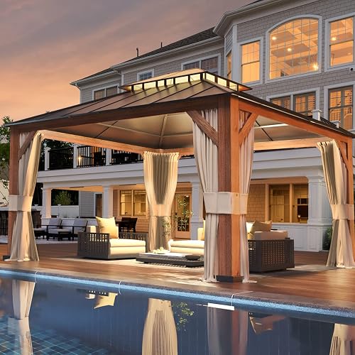 YOLENY 12'x14' Hard top Gazebo Ultra-Thick Columns and Beams, Metal ...