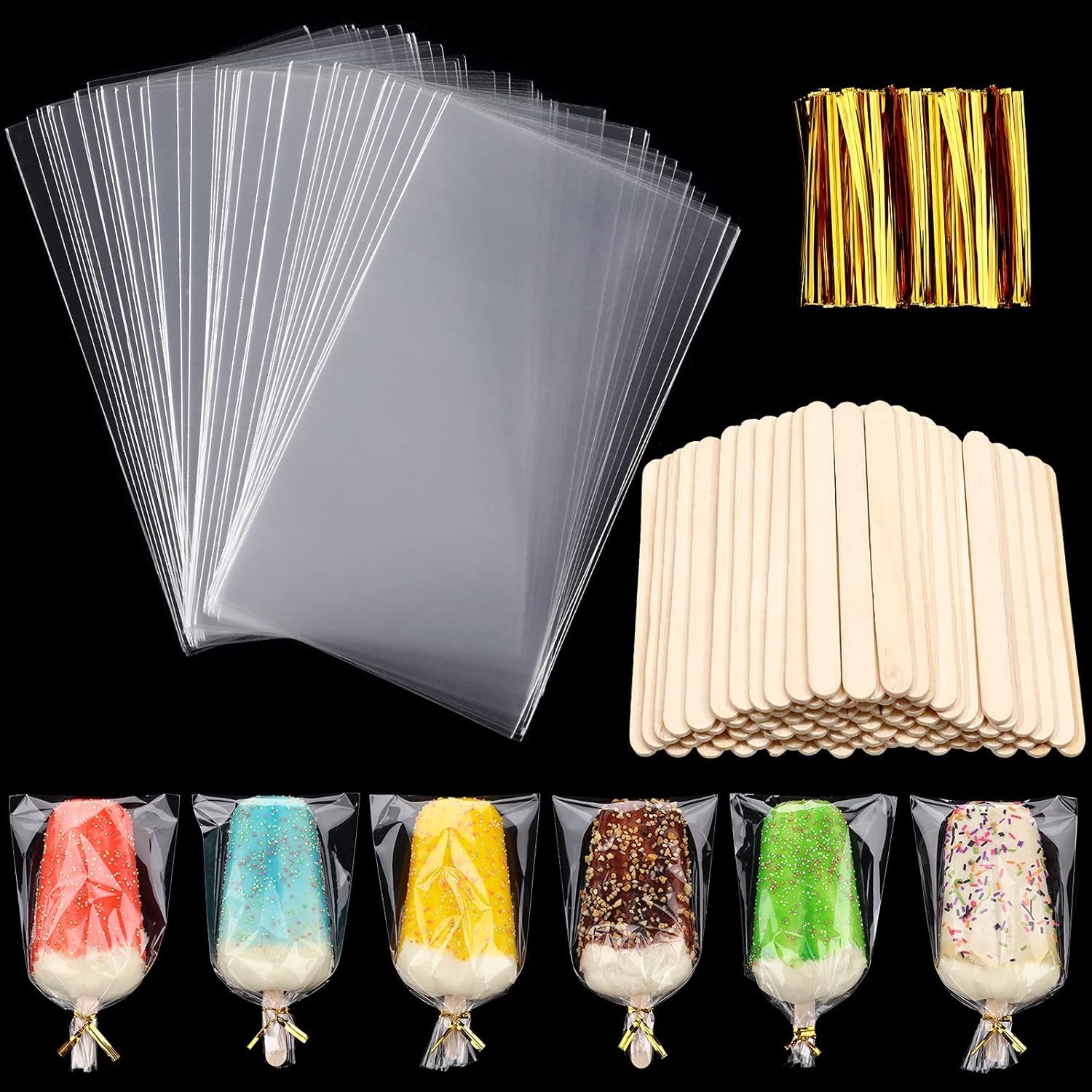 Tenare 100 Pieces Bags DIY Ice Cream Bags Disposable Clear Ice Pop ...