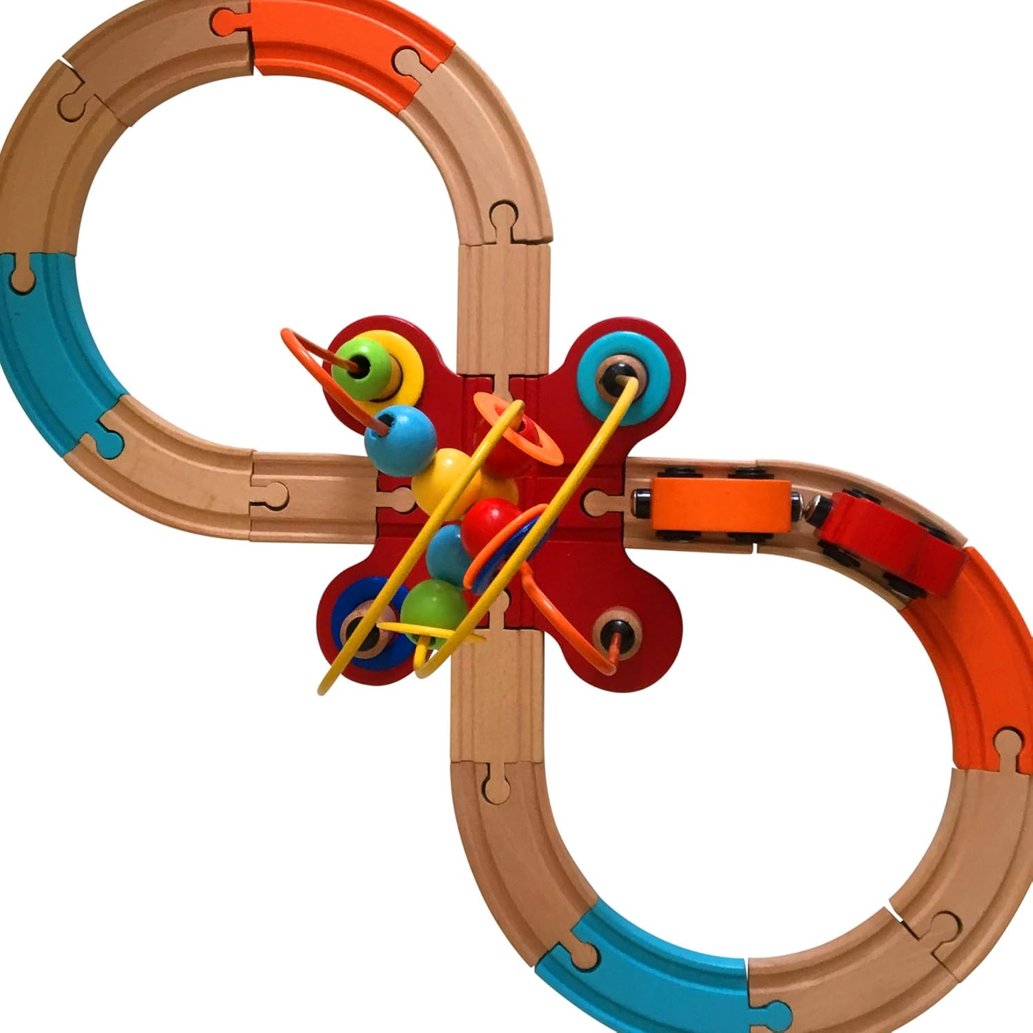 Wooden Train Railway Play Set with Colour Counting Activity Bead Maze ...