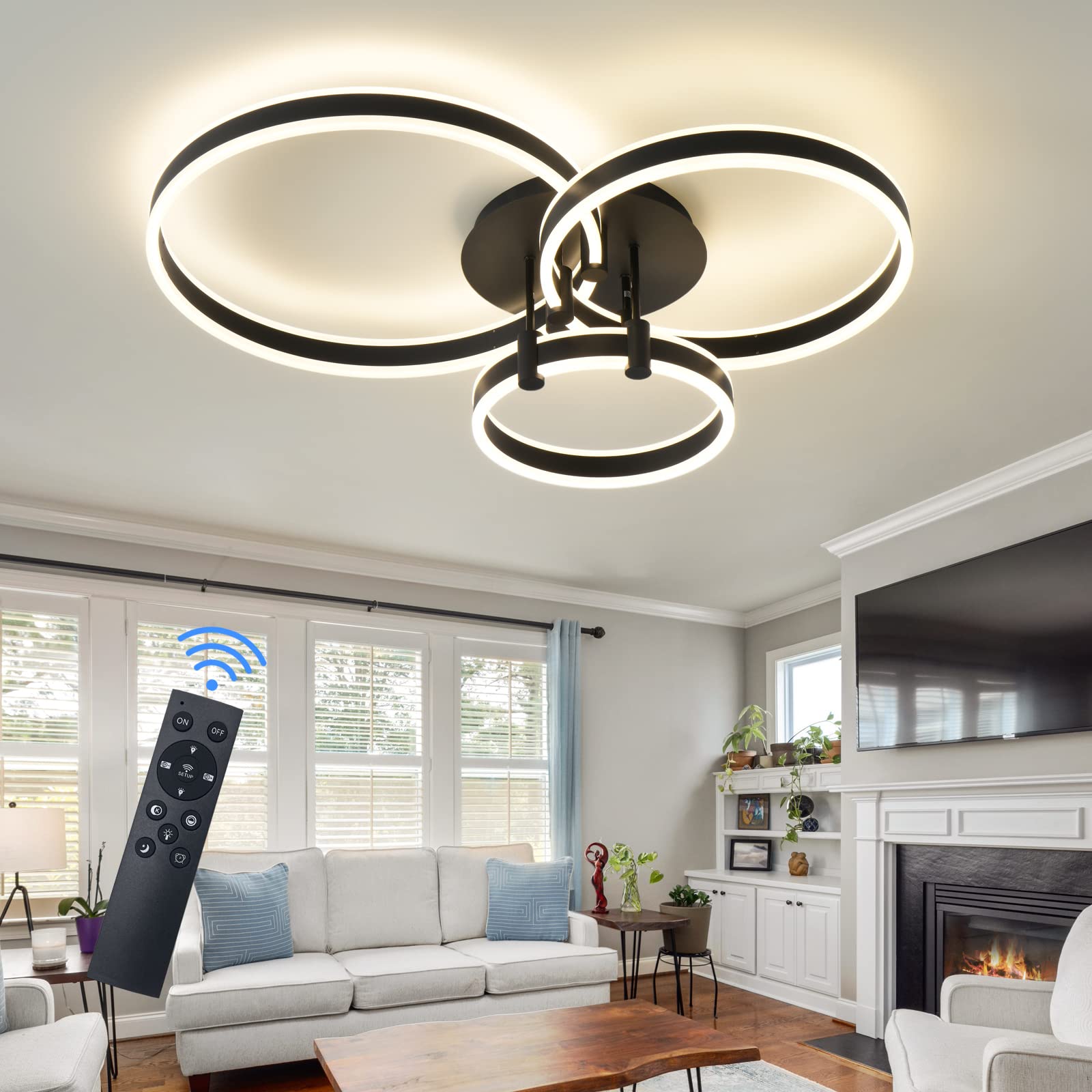 Modern LED Ceiling Light Black 110W Ultra Bright Dimmable Acrylic ...