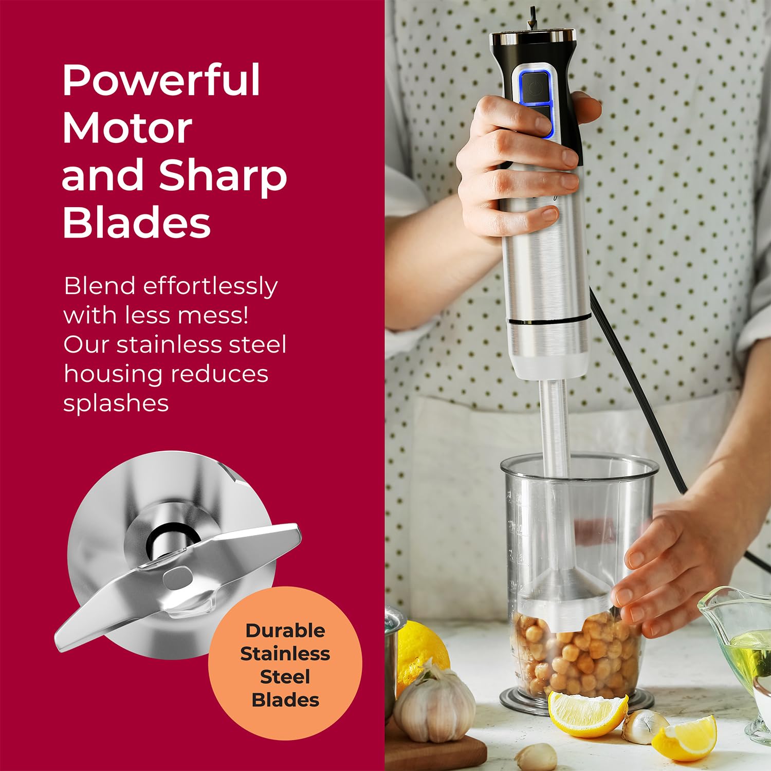 Mueller Immersion Blender Handheld - 8 Speed Stainless Steel Electric ...