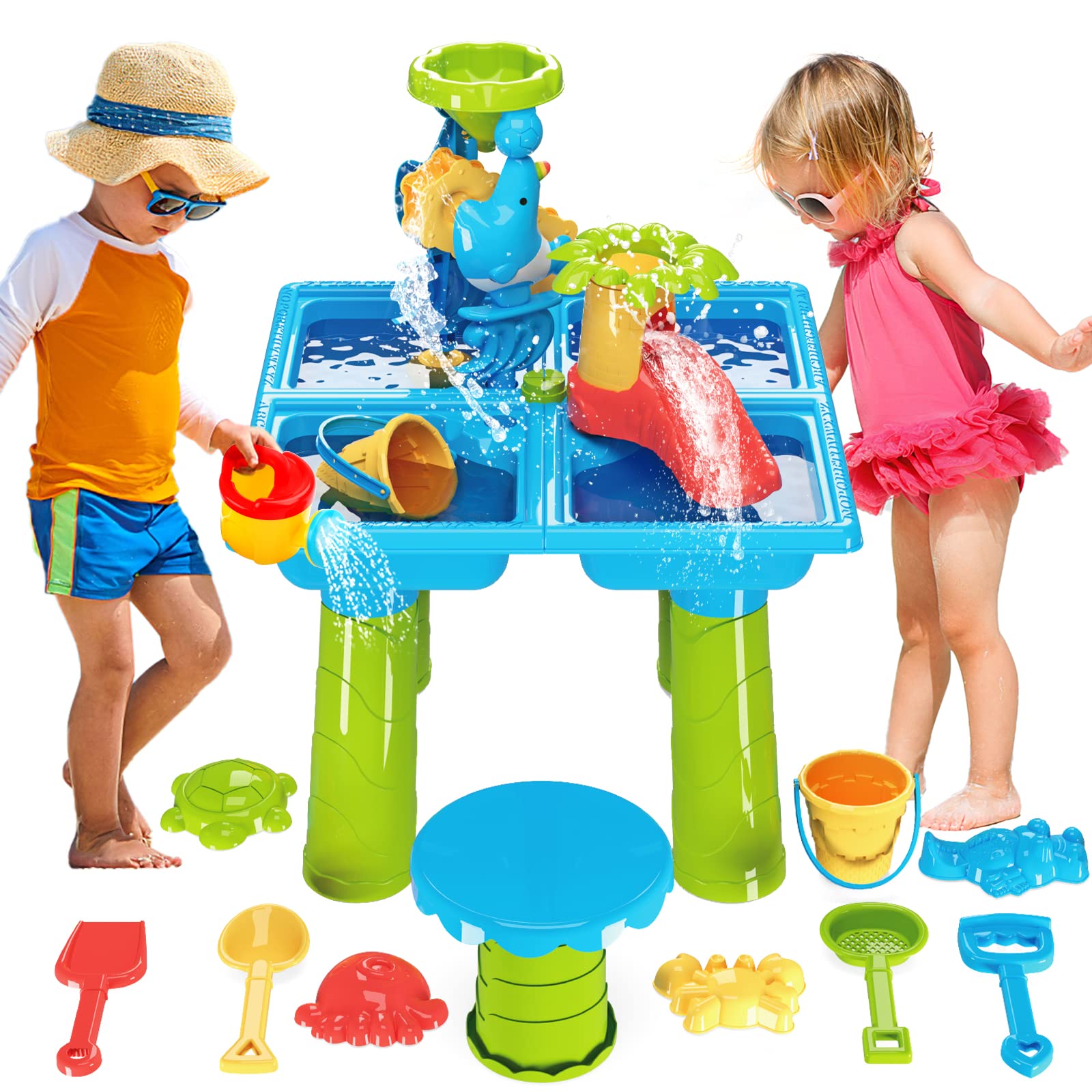 deAO Sand Water Table Toy Sensory Table 4 in 1 Outdoor Sand and Water ...