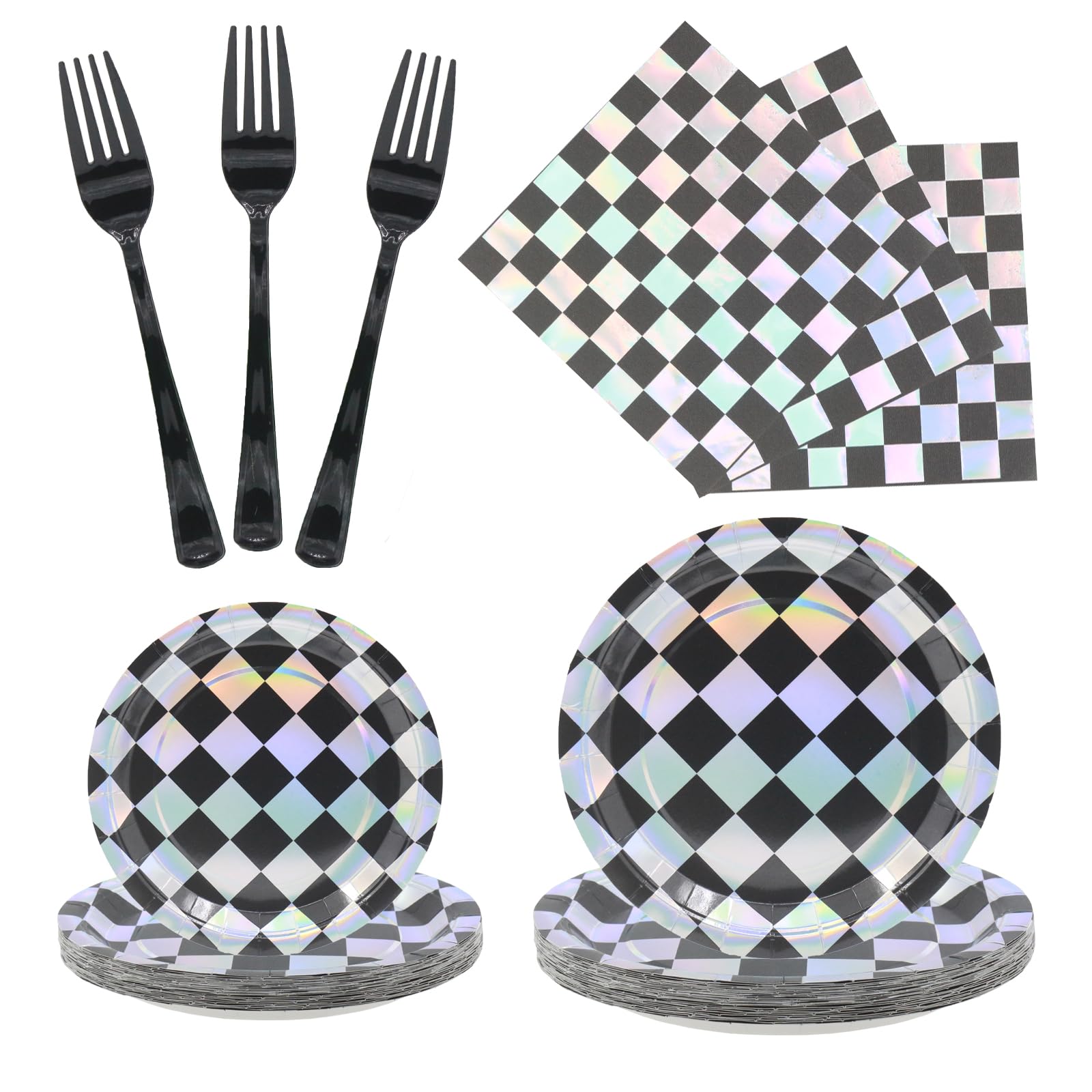 96 Pcs Black and White Checkered Racing Party Checkered Flag Tableware ...