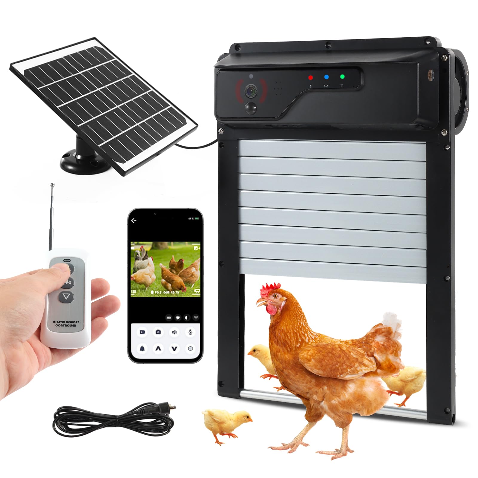 Automatic Chicken Coop Door Solar Powered & USB Charging, Battery ...