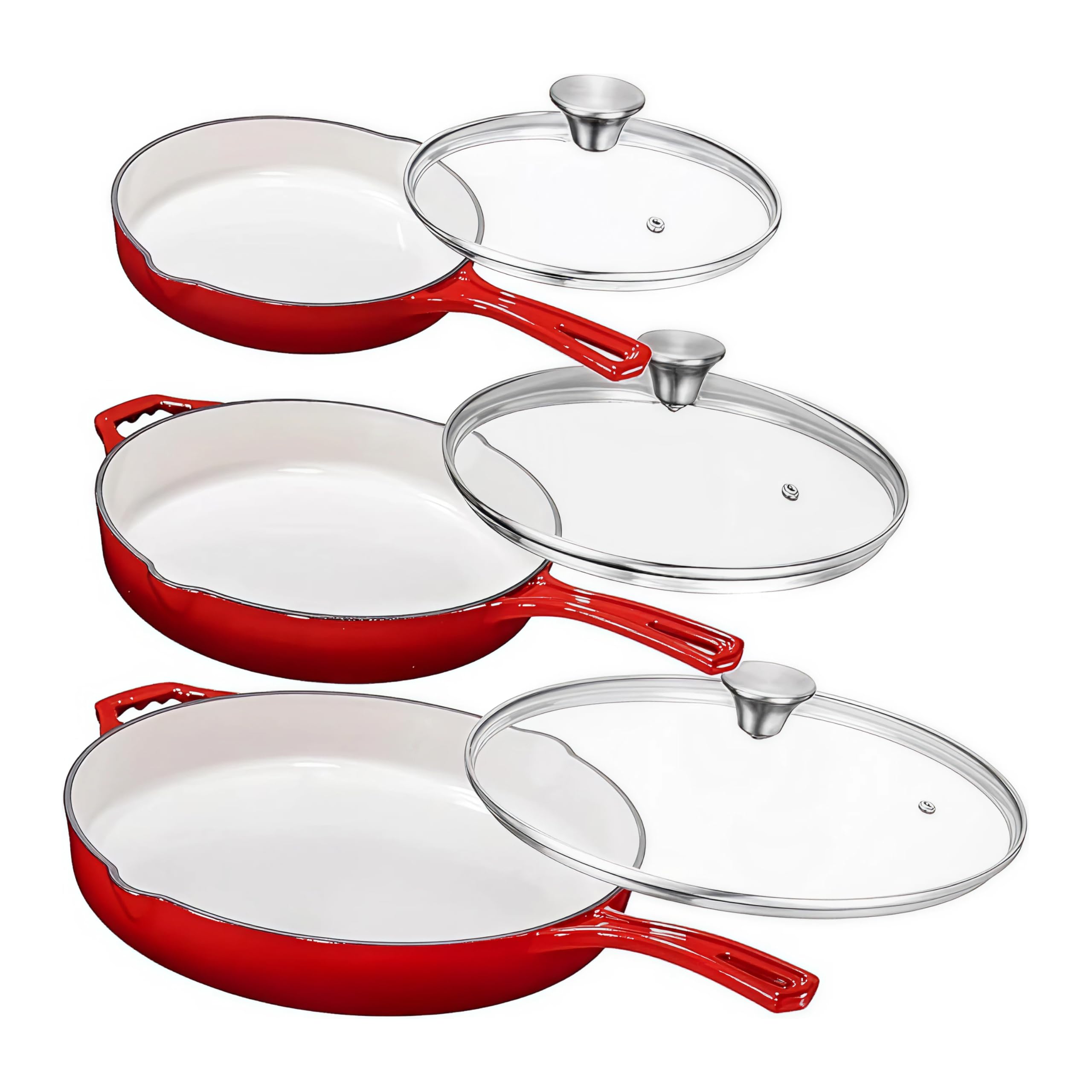 Bruntmor Enameled Cast Iron Skillet Set of 3-8, 10, and 12-Inch Non ...