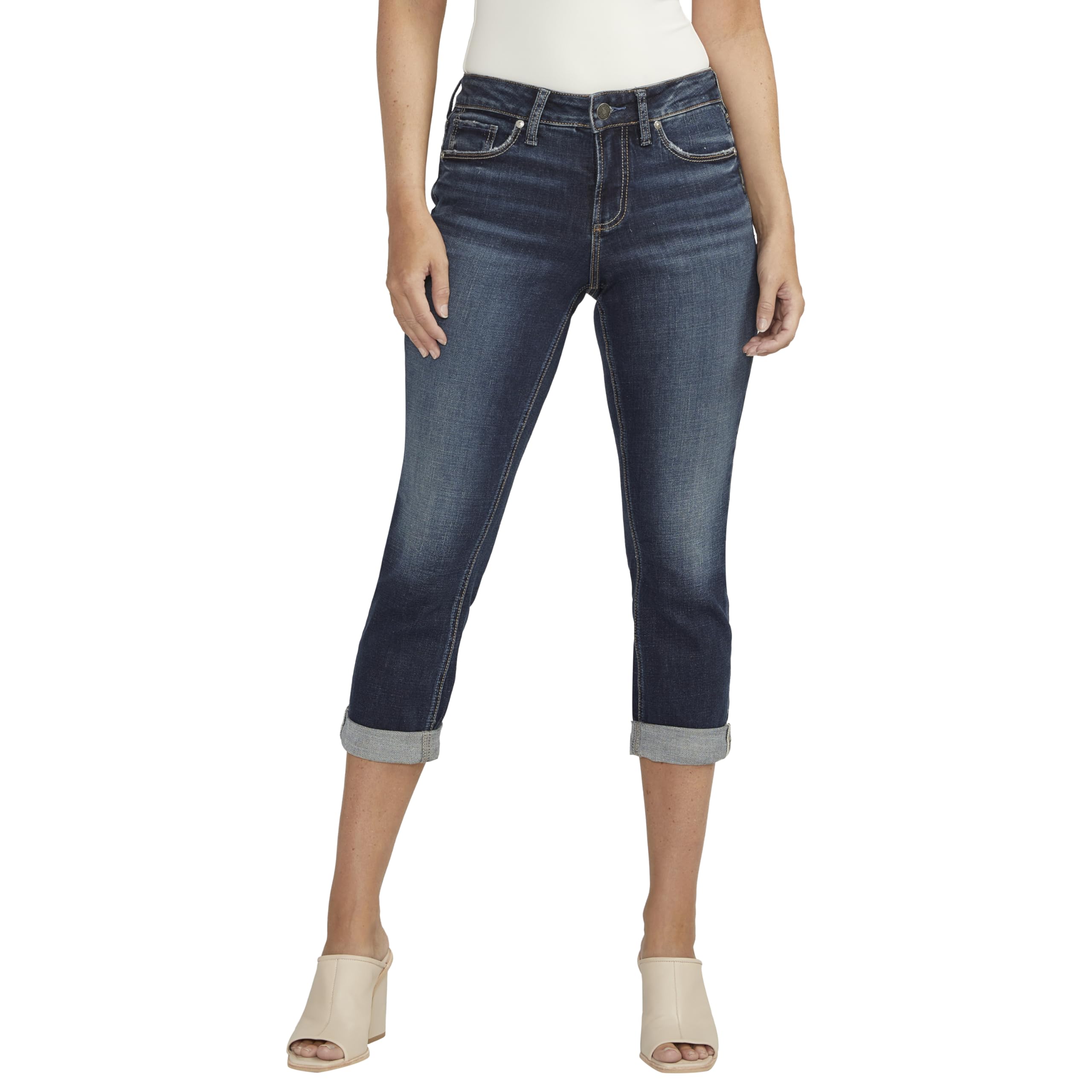 Silver Jeans Co. Women's Suki Mid Rise Curvy Fit Capri Jeans, Luxe ...