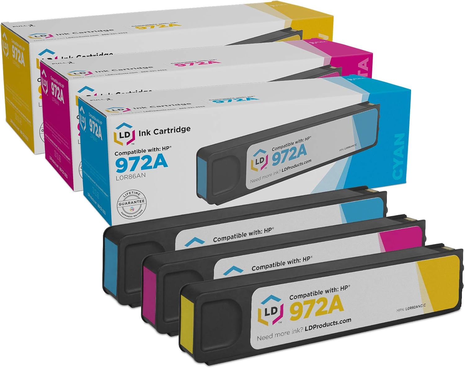 LD Compatible Toner Cartridge Replacements for HP 972A (Cyan, Magenta ...