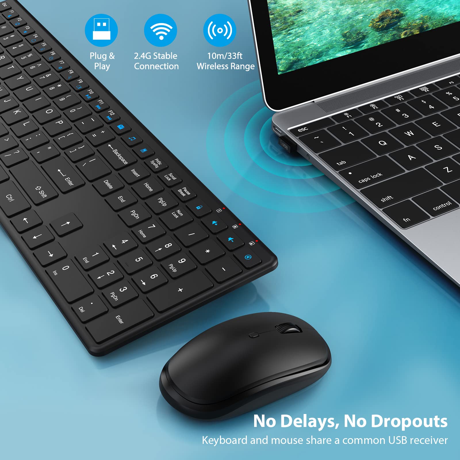Mua Wireless Keyboard and Mouse, Ultra Slim Silent Keyboard with ...