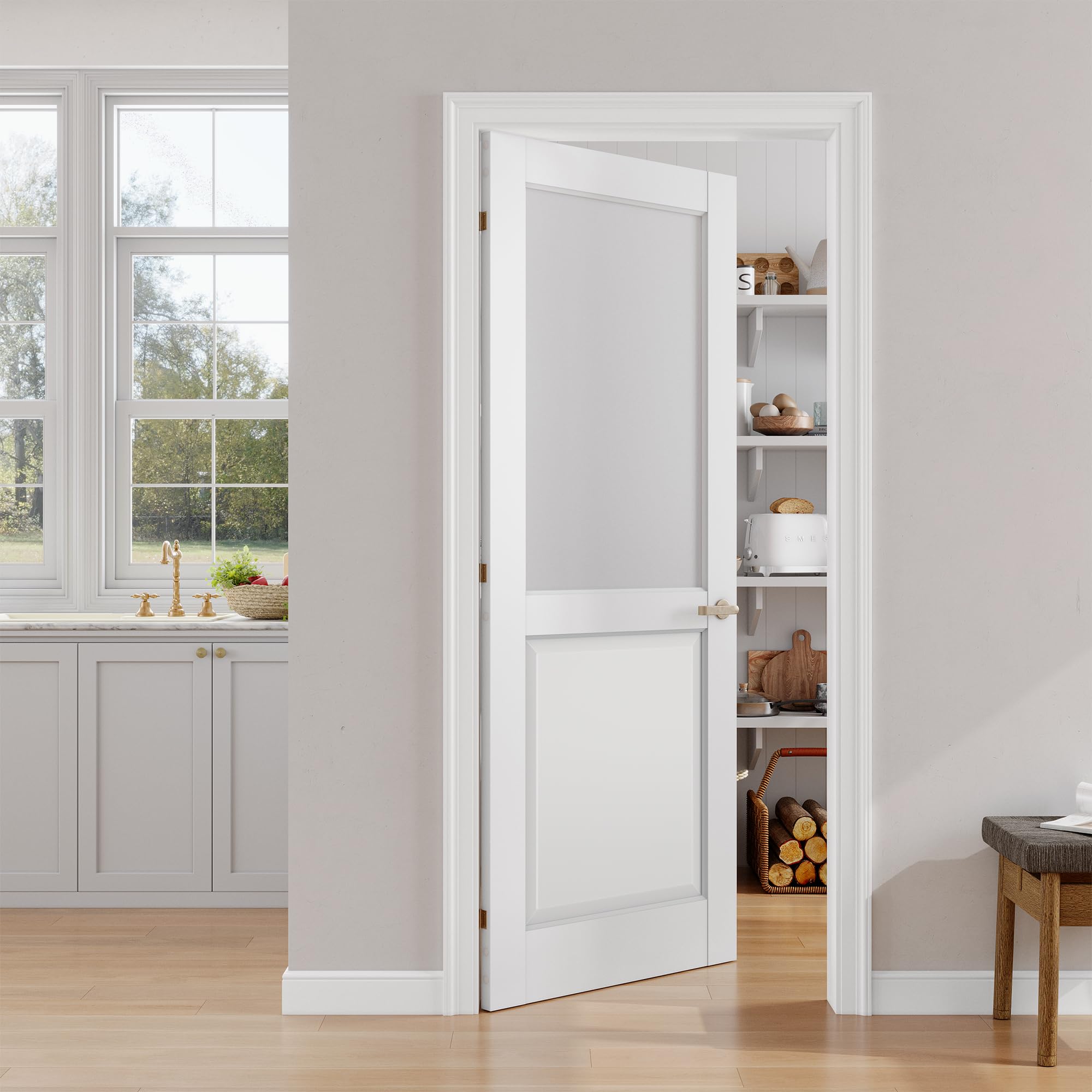 SMARTSTANDARD 30" x 80" Half Frosted Glass Interior Door Slab, Solid ...