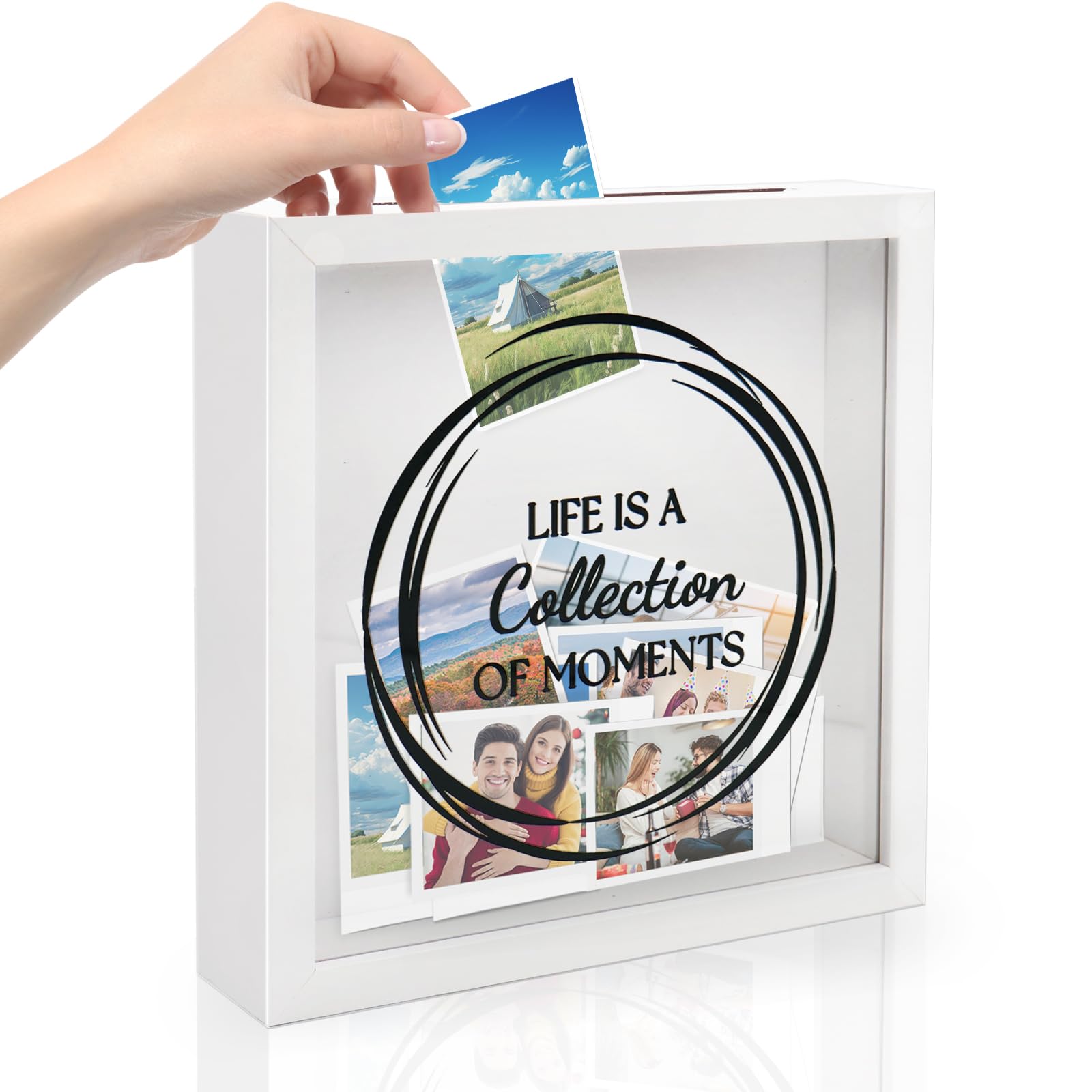 Shadow Box Frame, Wood Photo Storage Box, Keepsake Ticket Box with Slot ...