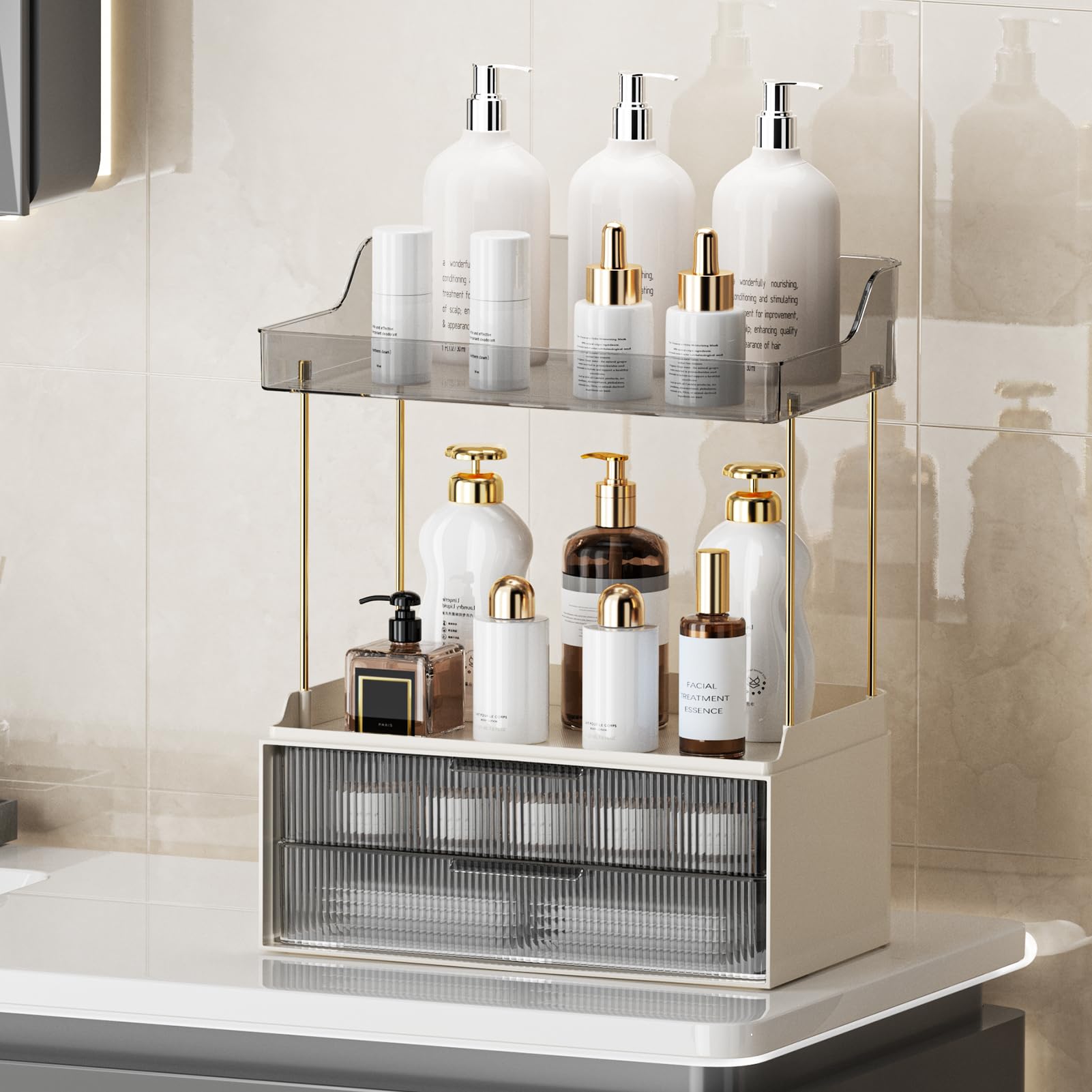 shuang qing 2-Tier 2-Drawer Bathroom Countertop Organizer, Skin Care ...