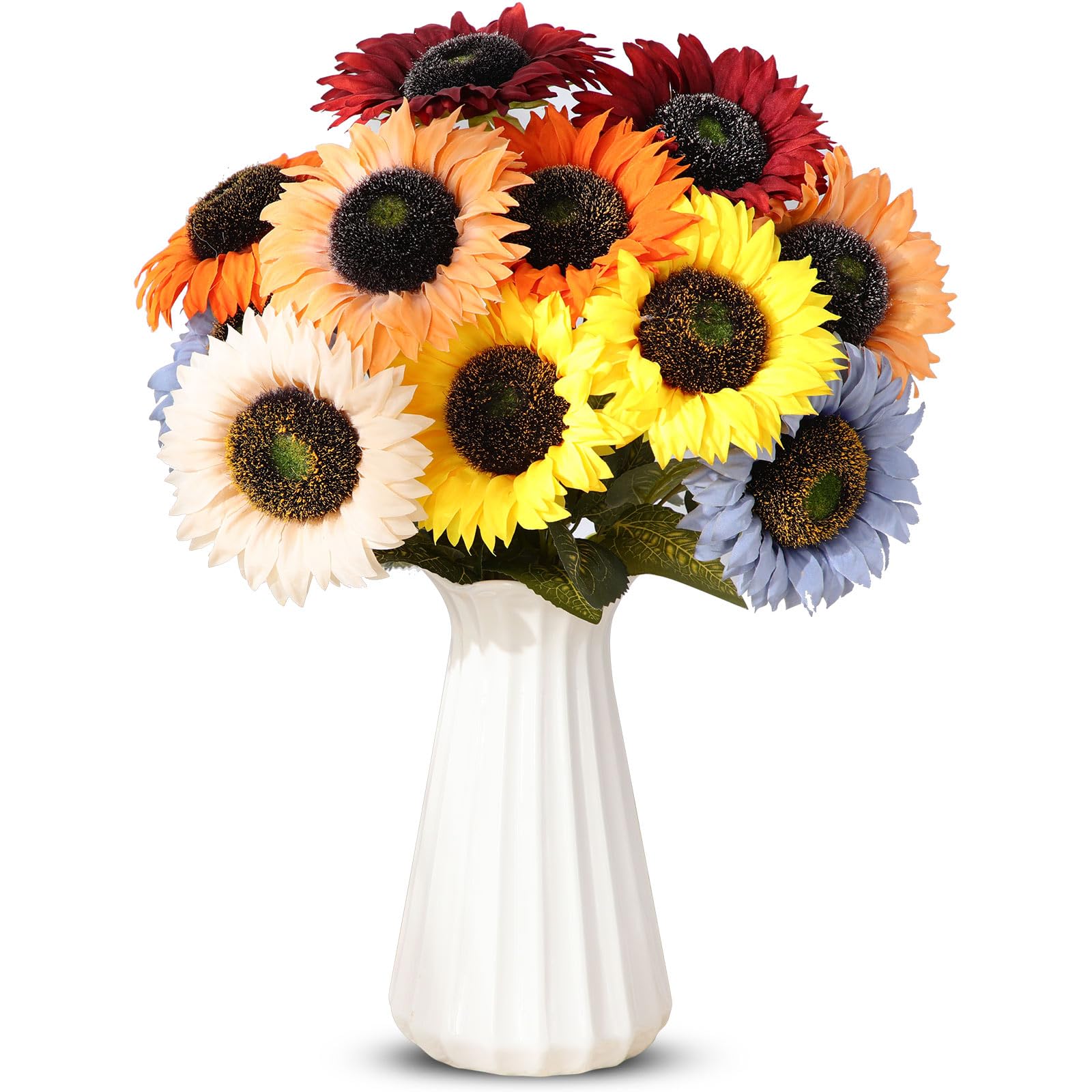 Thiccywoov 2 Bouquets Multi Color Sunflowers Artificial Flower Fall 6 ...