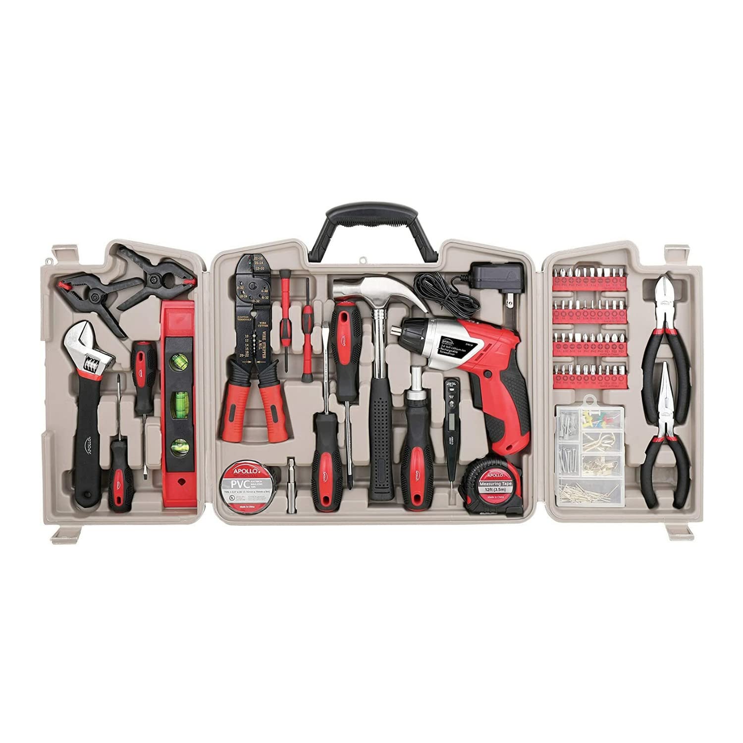 Apollo Tools 161 Piece Complete Household Tool Set with 3.6 Volt ...
