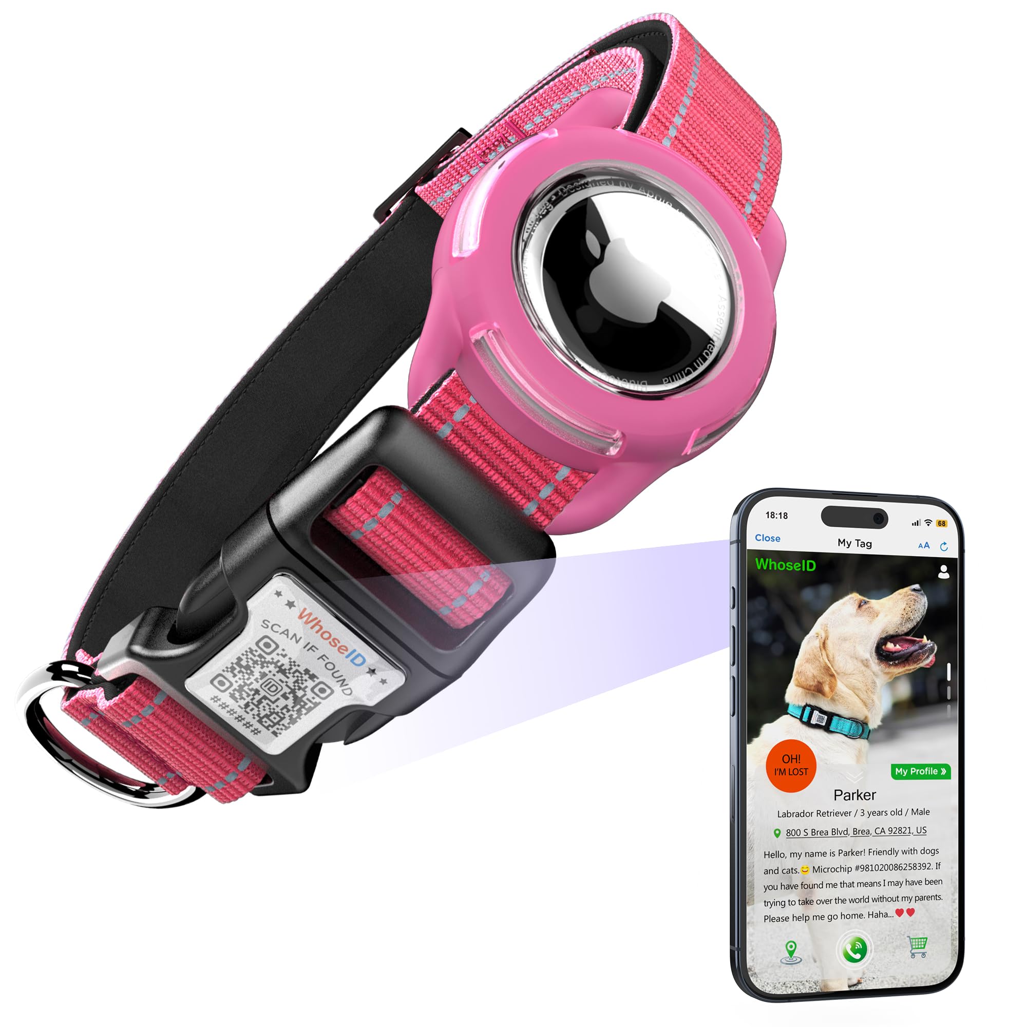 Airtag Dog Collar with QR Code, Reflective Dog Collar with Airtag ...