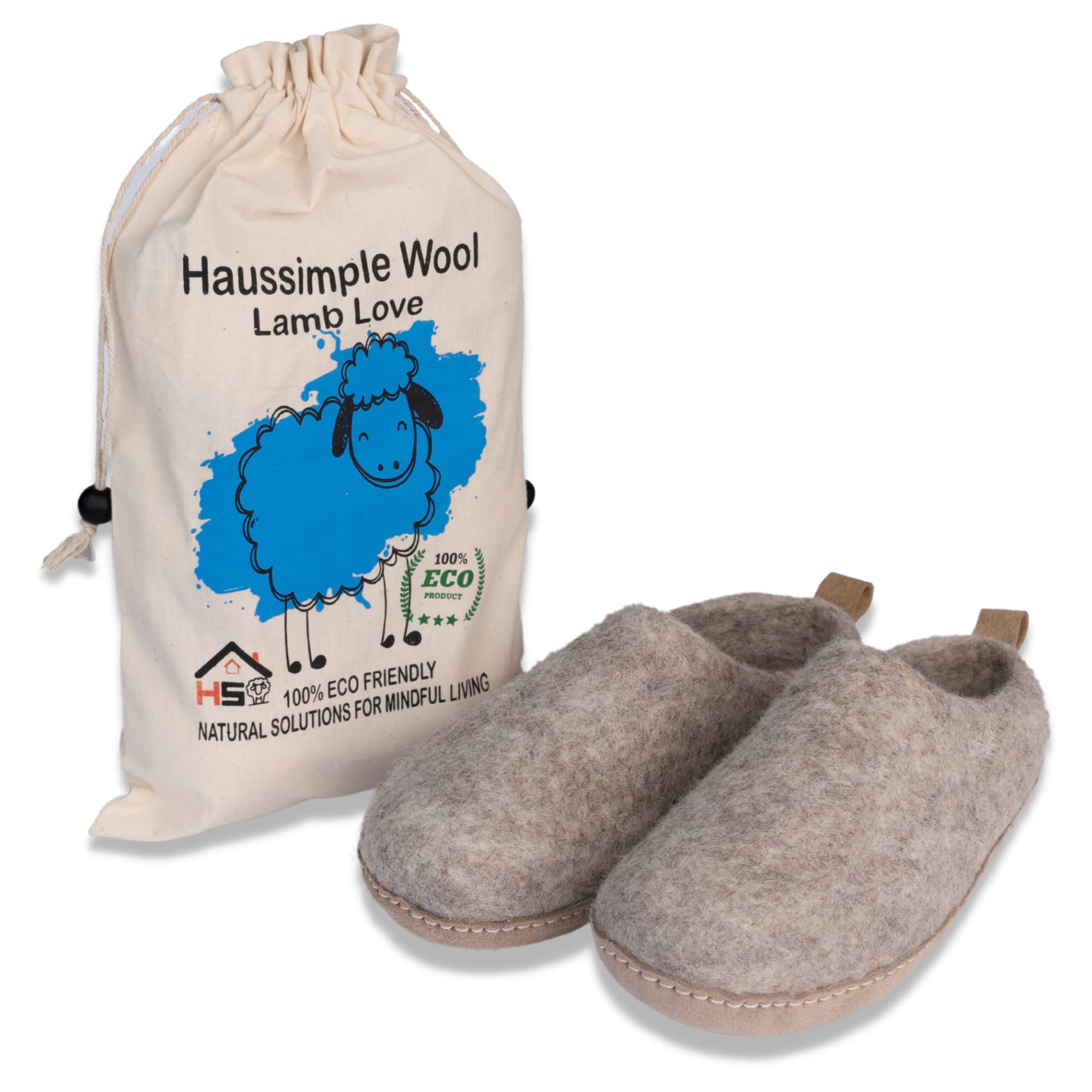 HAUSSIMPLE Wool Indoor Slippers, Unisex Cozy House Shoes, Natural Sheep ...