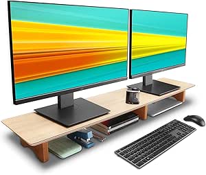 Amazon.com: Aothia Large Dual Monitor Stand Riser, Solid Wood Desk ...