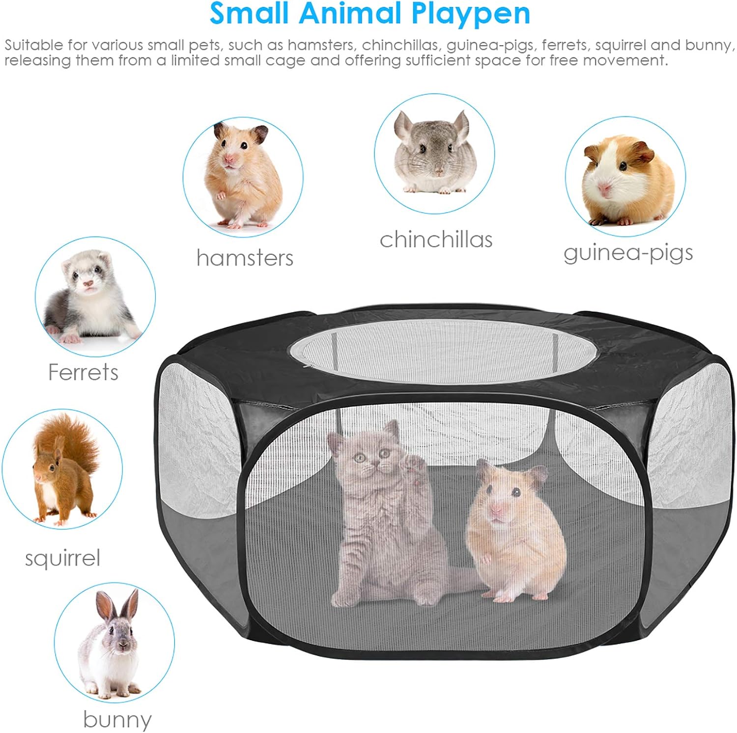 Petyoung Upgraded Small Animals Cage Tent with Top Cover,Breathable ...