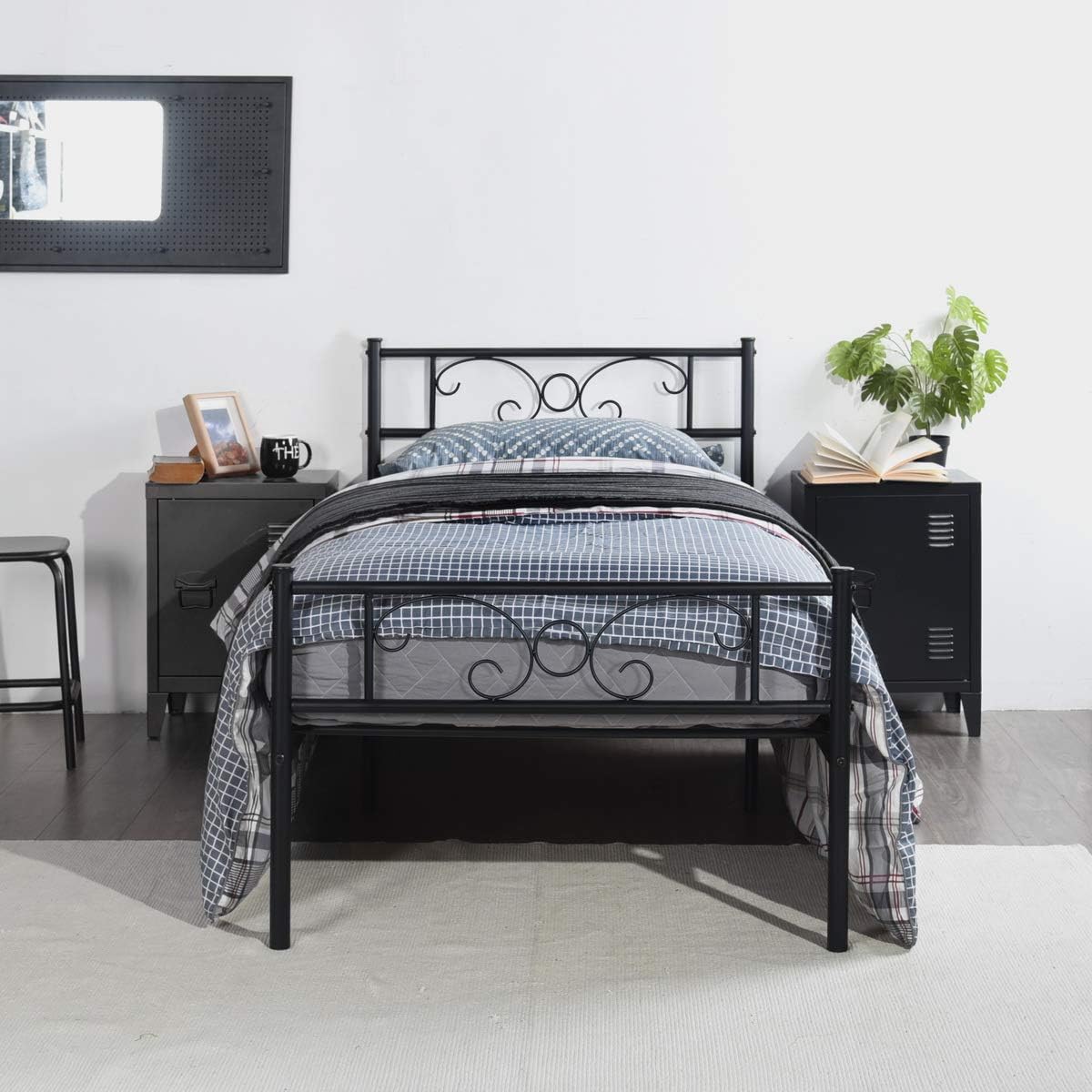 Symylife Single Bed 3ft Single Bed Frame Metal Bed with Butterfly ...