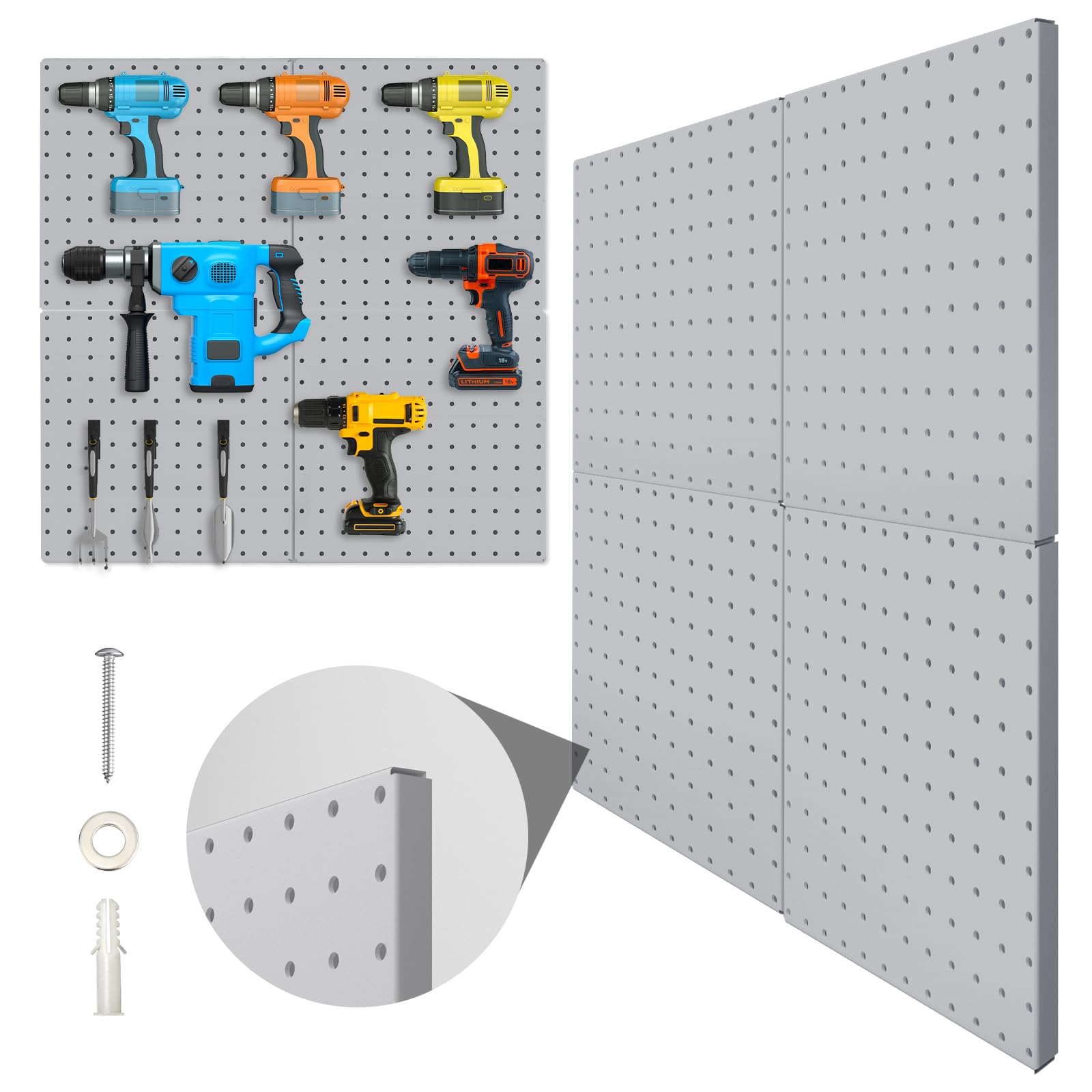 Hogurity Peg Board, 4 Pack Metal Pegboard Panels Grey Pegboards Wall ...