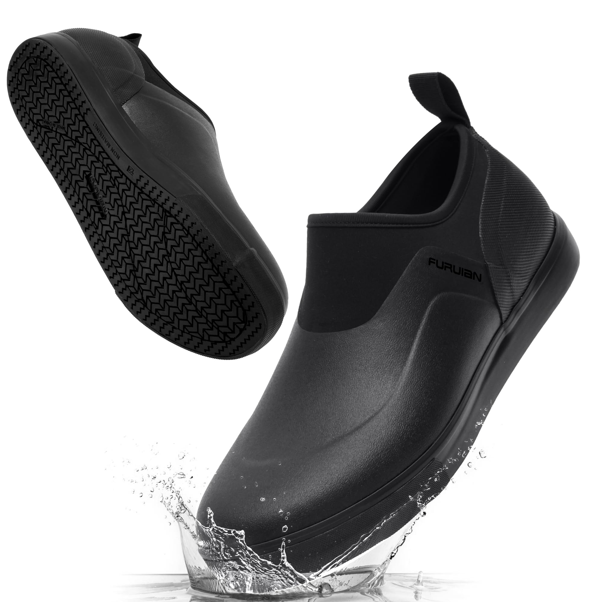 Furuian Non Slip Work Shoes for Men All Black Waterproof Shoes Oil ...