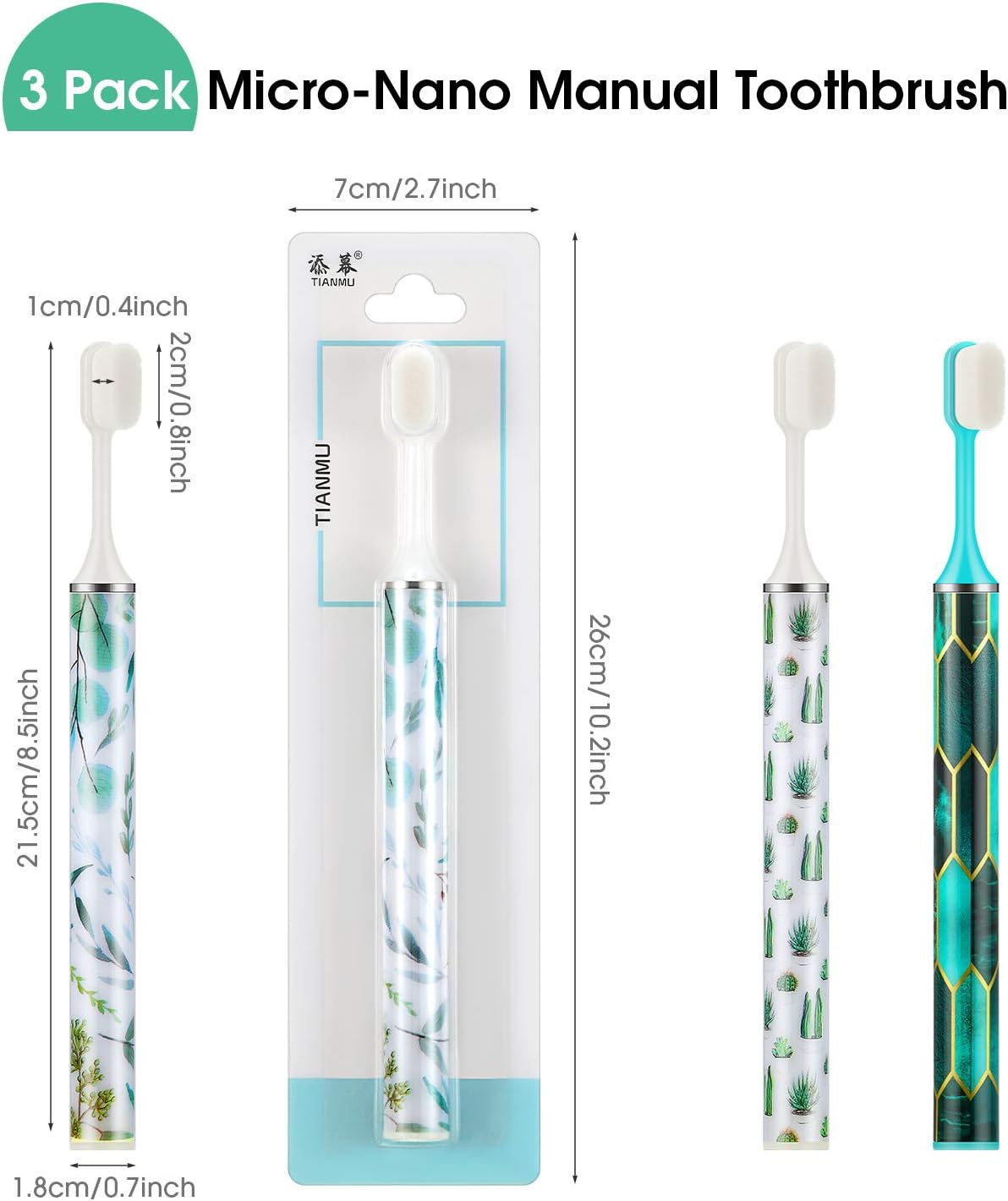 3 Pieces Micro Nano Manual Toothbrush Extra Soft Bristles Toothbrush ...
