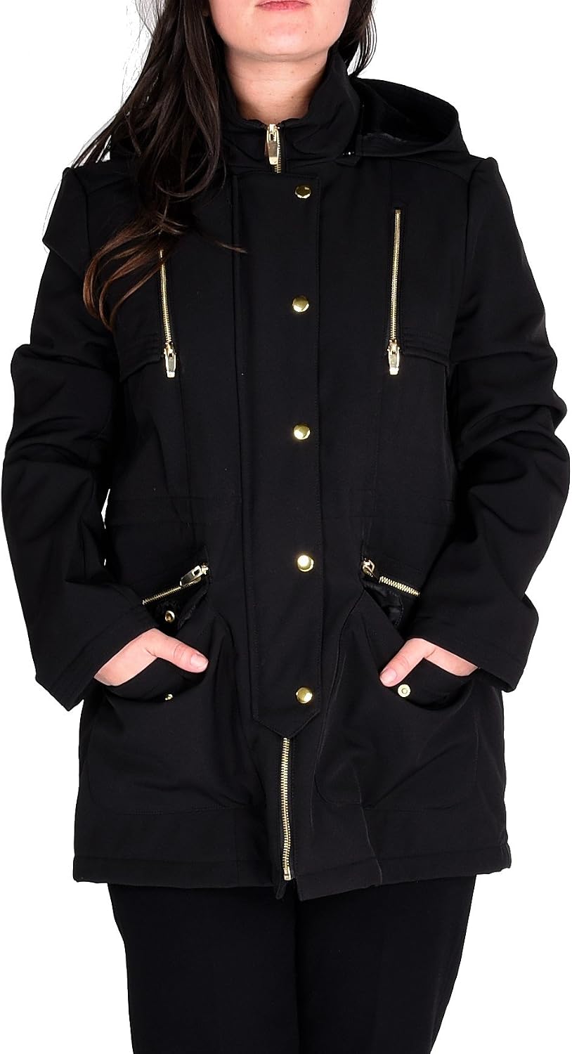 Via Spiga Women's Softshell Anorak Jacket with Gold Hardware, Black, X ...