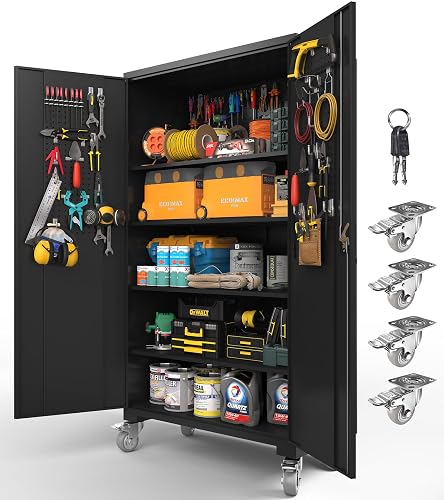 Upgraded Tall & Wide Metal Storage Cabinet with Doors & 4 Adjustable ...