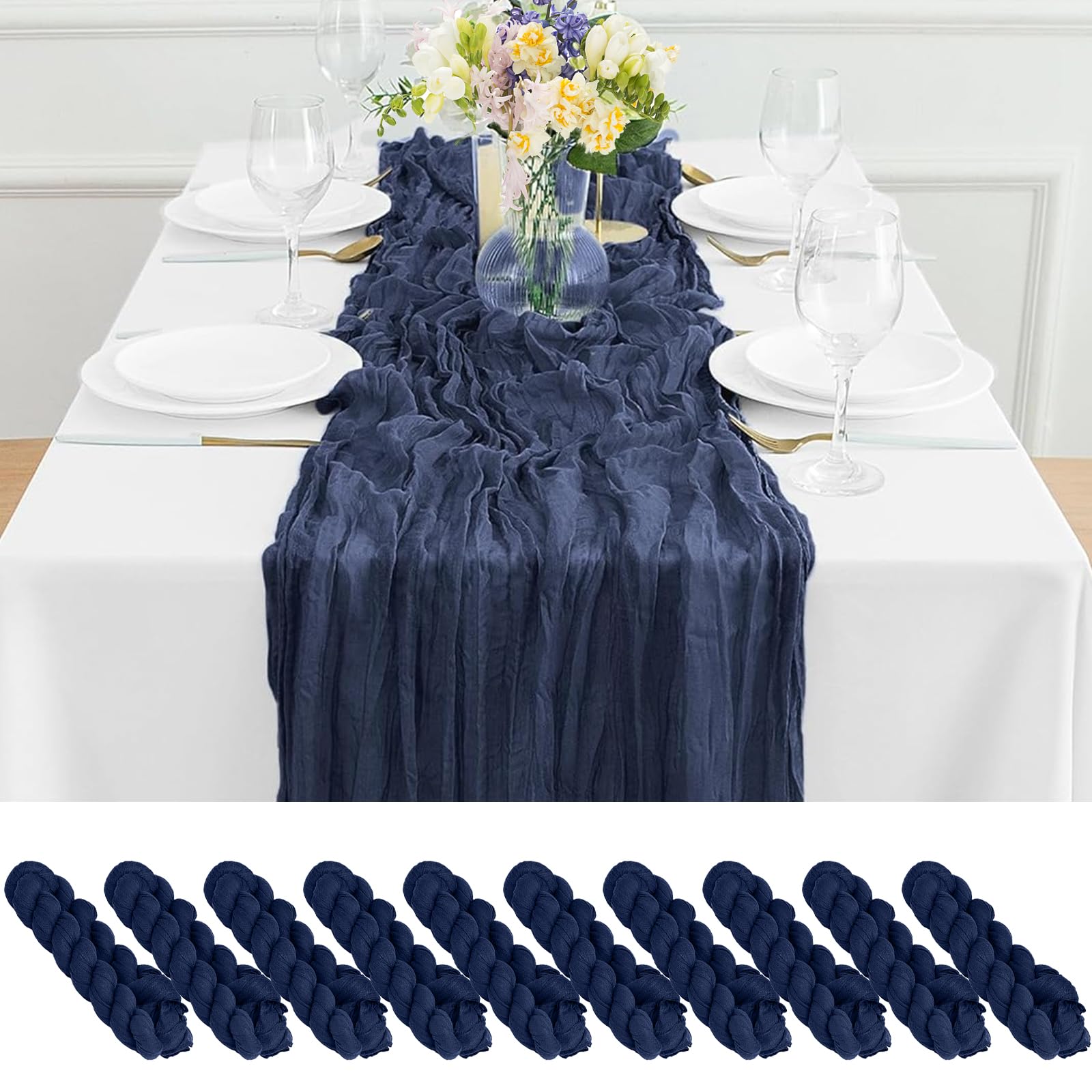 FUANGUI 10 Pack 35x120 Inches Navy Blue Cheesecloth Table Runner 10Ft ...