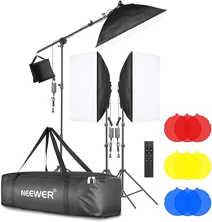 Neewer 3-Pack 2.4G LED Softbox Lighting Kit with Color Filter: 20"x28 ...